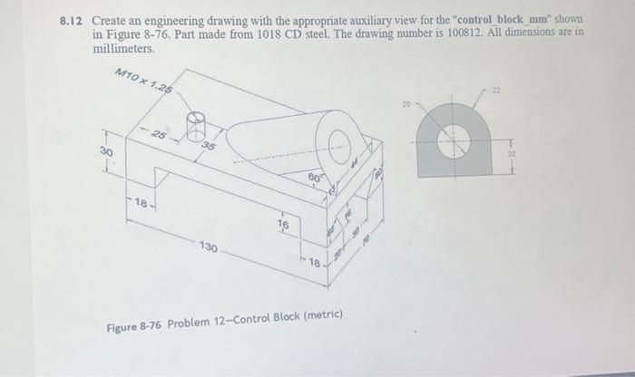Solved 8.12 Create an engineering drawing with the | Chegg.com