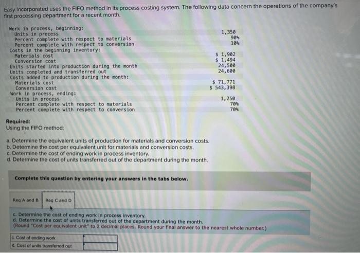 Solved Easy Incorporated uses the FIFO method in its process | Chegg.com