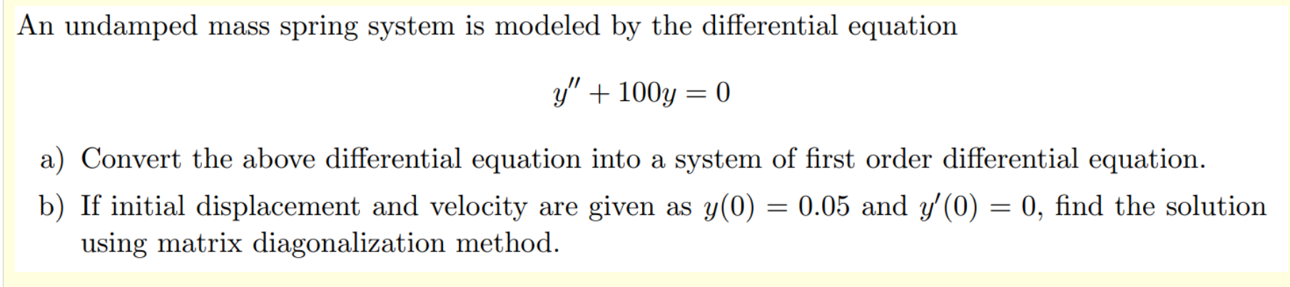 Solved An undamped mass spring system is modeled by the | Chegg.com