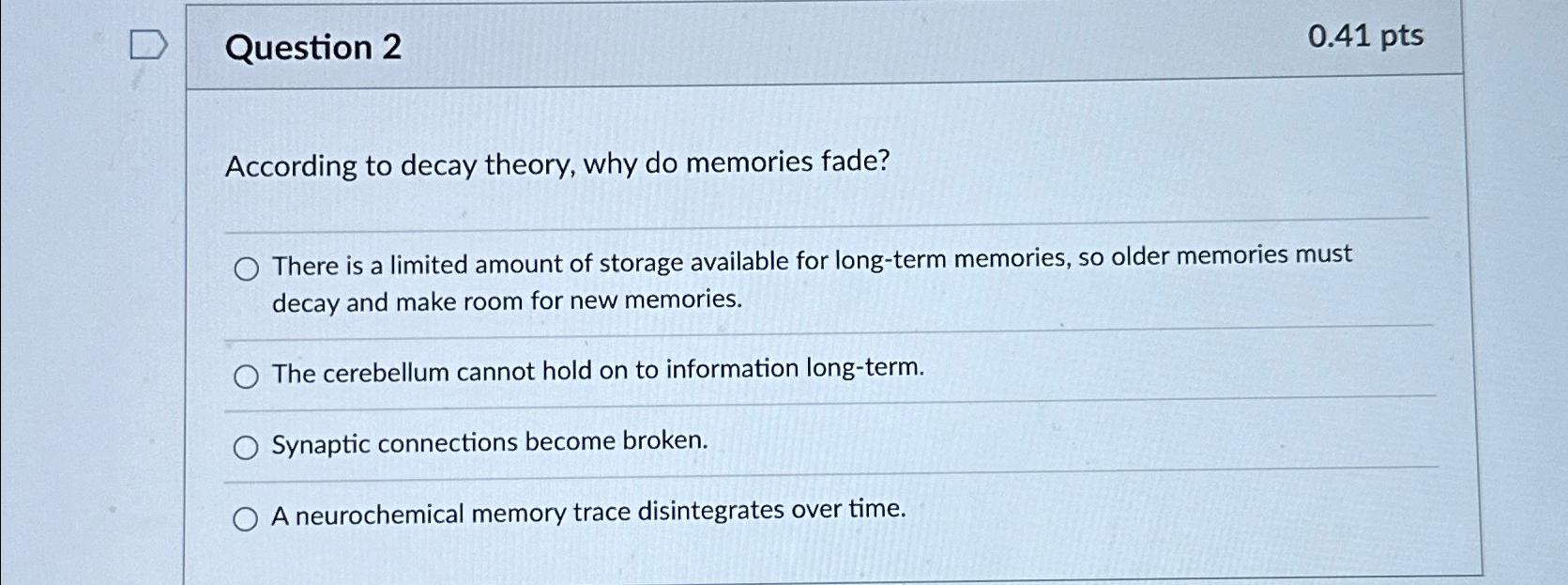 Solved Question 20.41 ﻿ptsAccording to decay theory, why do | Chegg.com