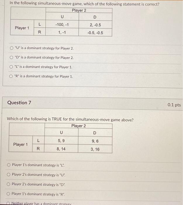 Solved In the following simultaneous-move game, which of the | Chegg.com