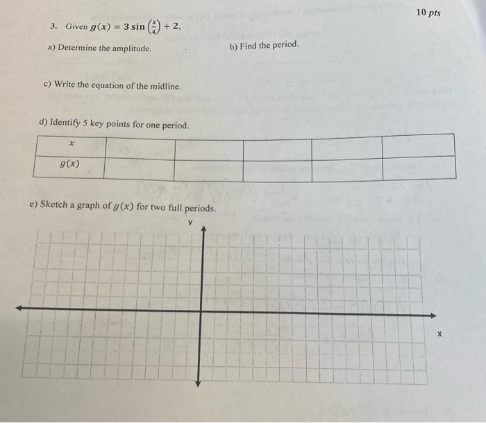 Solved 3. Given g(x)=3sin(4x)+2, a) Determine the amplitude. | Chegg.com