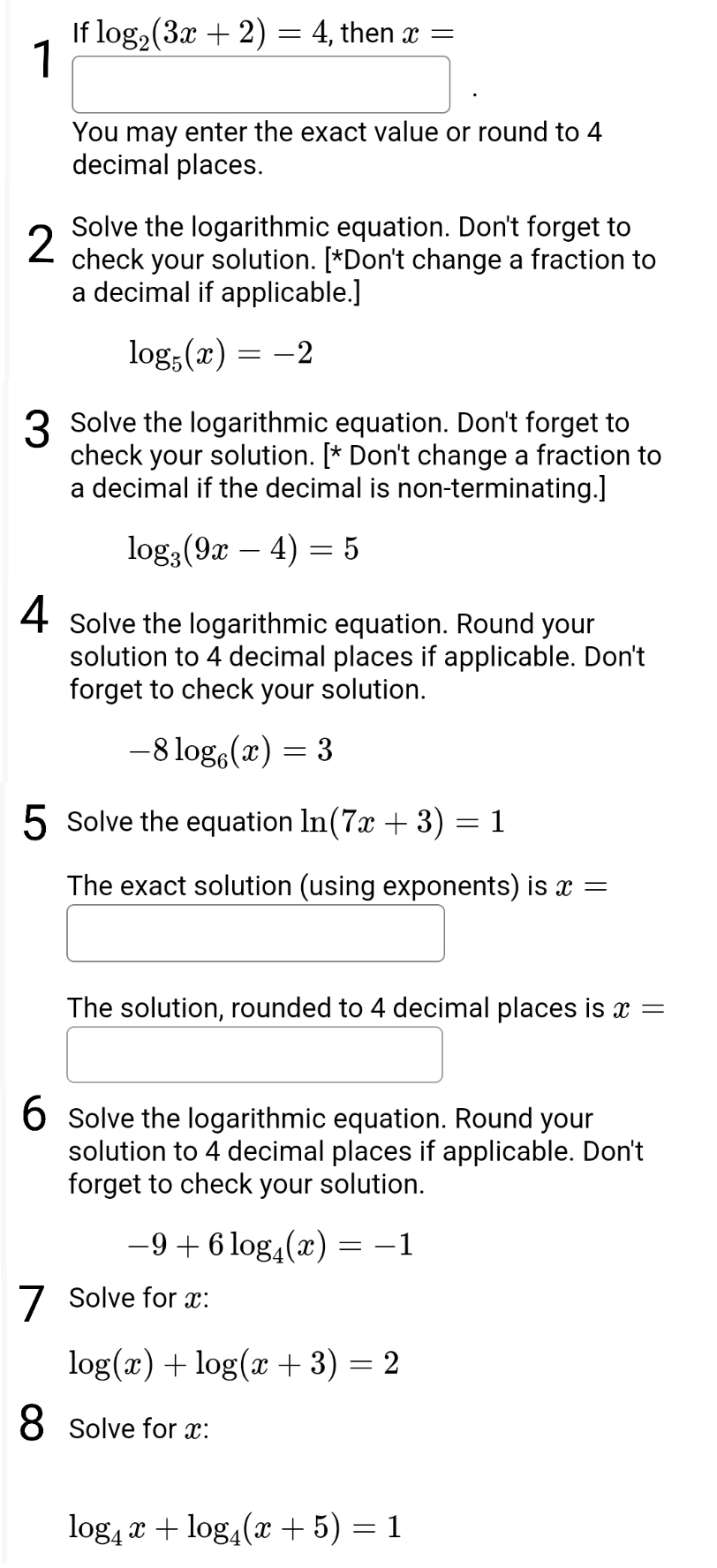 Solved by an EXPERT answer questions 1-81If log2(3x+2)=4, ﻿then x=You may | Chegg.com