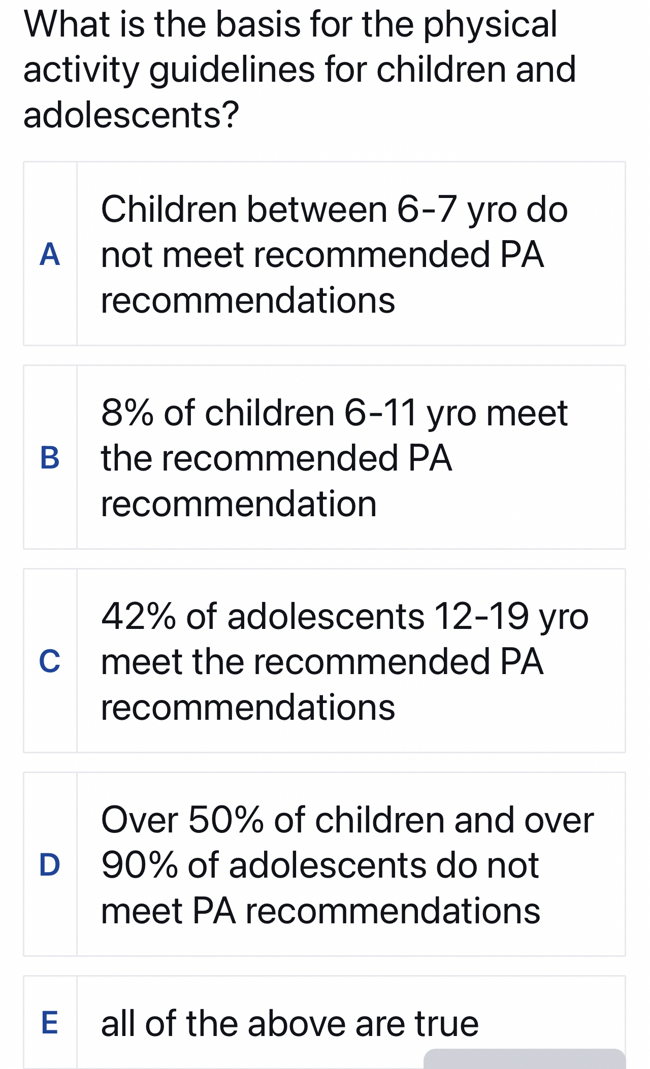 Solved What is the basis for the physical activity | Chegg.com