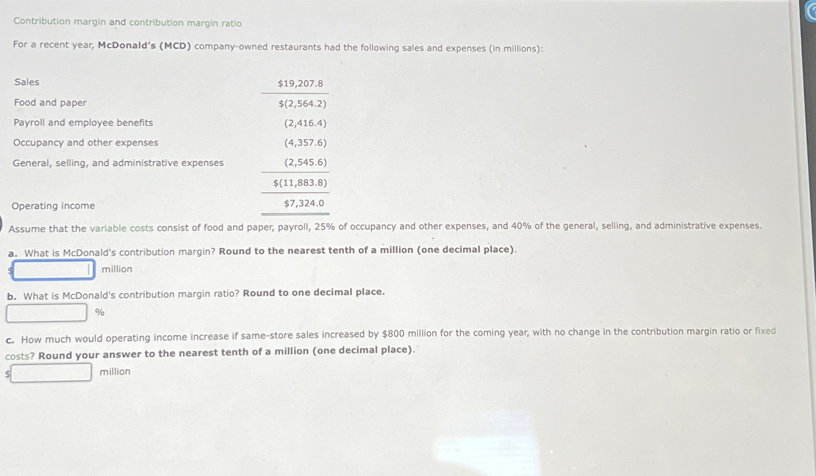 Solved Contribution Margin And Contribution Margin Ratiofor