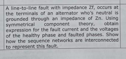 Solved A line-to-line fault with impedance Zf, occurs at the | Chegg.com