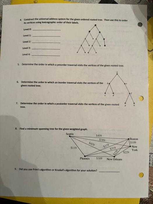 Solved 4. Construct the universal address system for the | Chegg.com