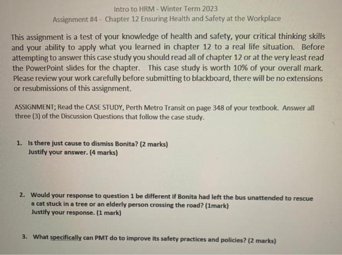 Solved Intro to HRM - Winter Term 2023 Assignment \#4 - | Chegg.com