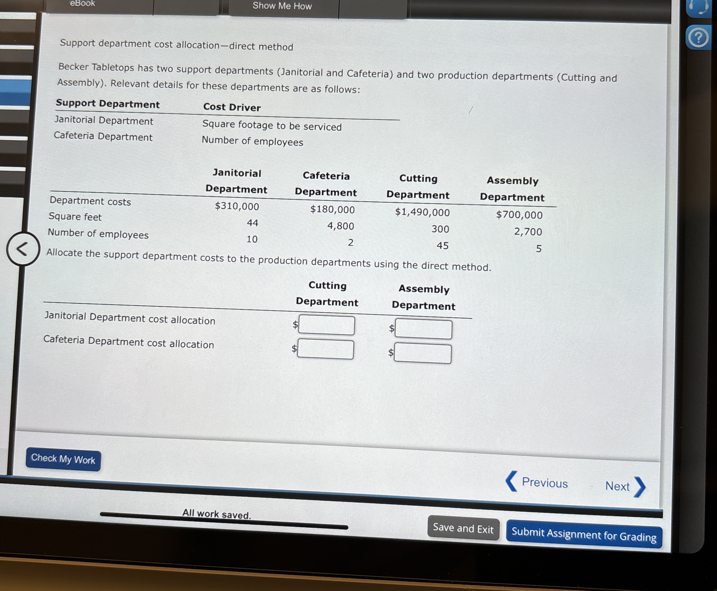 Solved Support Department Cost Allocation Direct