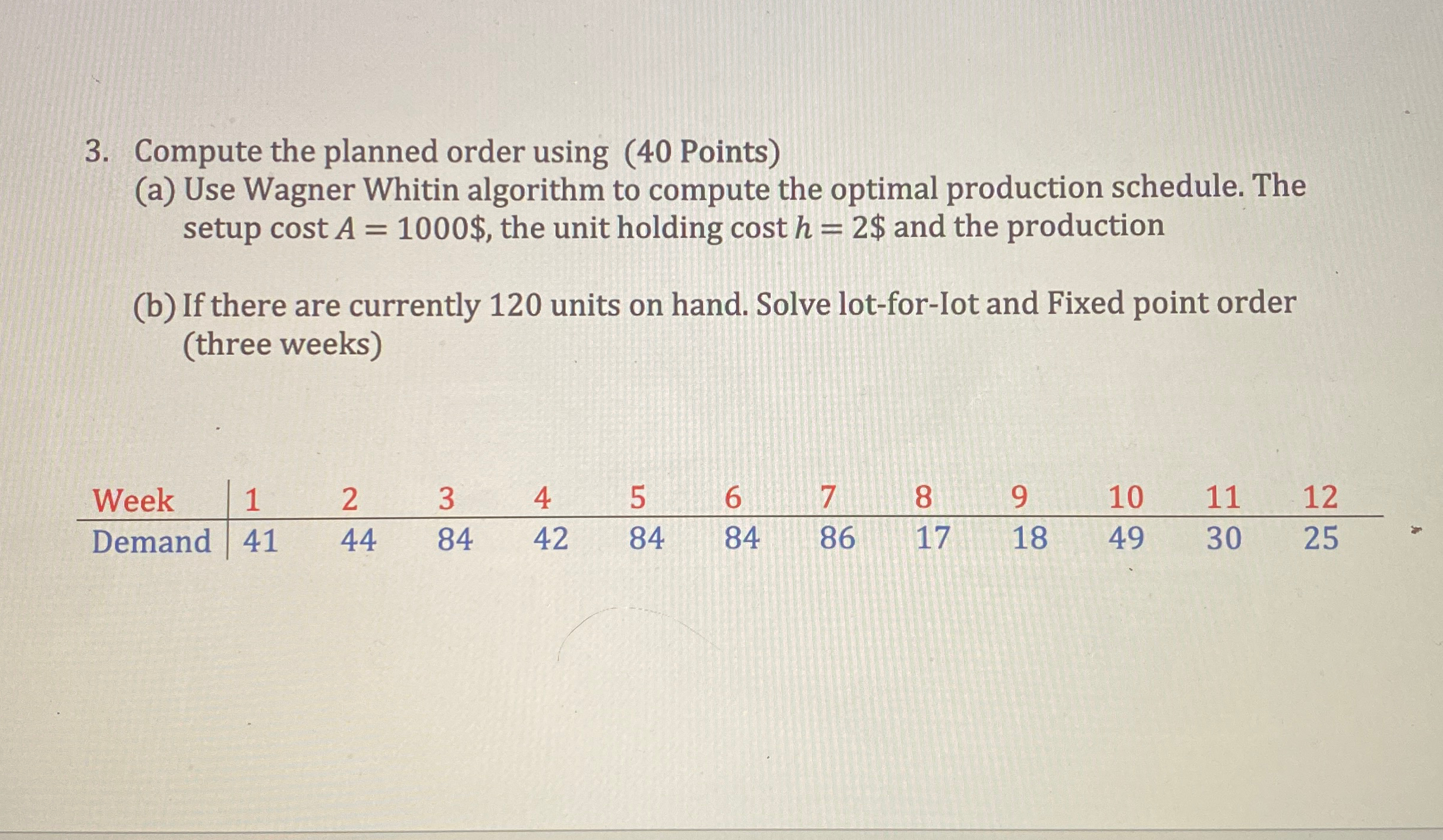 Solved Compute the planned order using (40 ﻿Points)(a) ﻿Use | Chegg.com