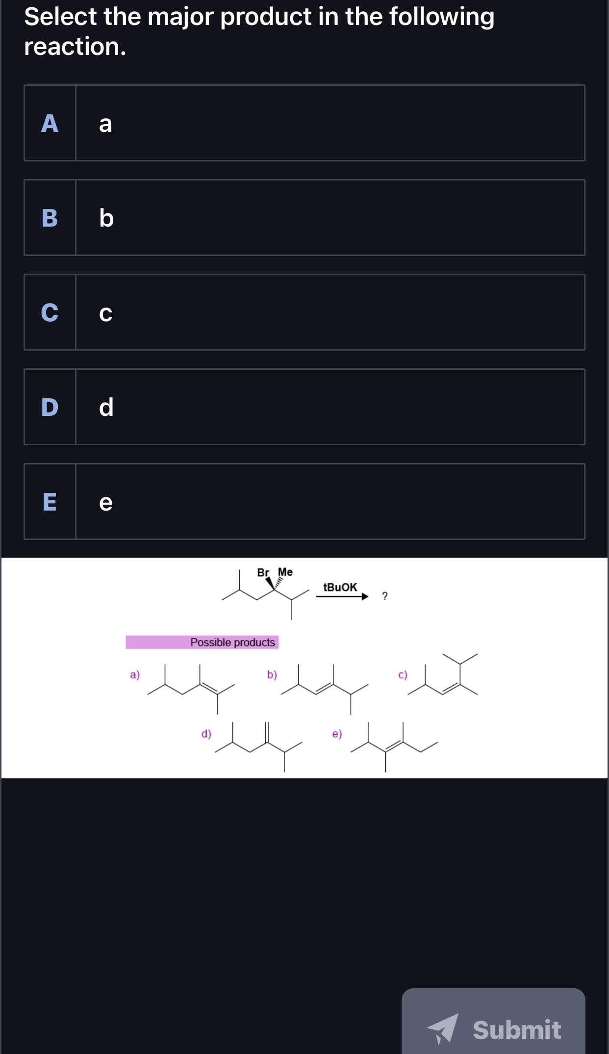Select the major product in the following reaction.A | Chegg.com