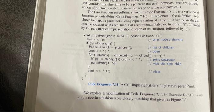 Solved Let T be the tree of figure 7.3give the output of | Chegg.com
