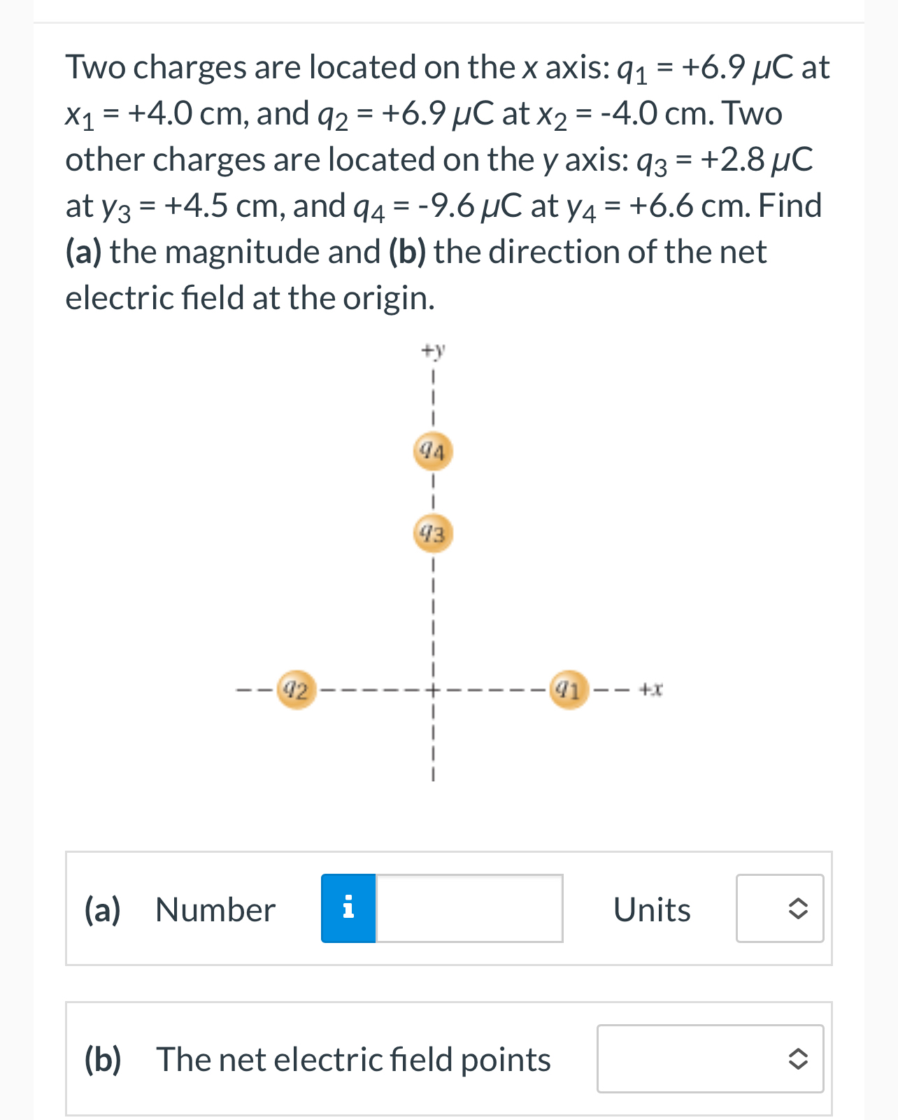 Solved Two charges are located on the x ﻿axis: q1=+6.9μC ﻿at | Chegg.com