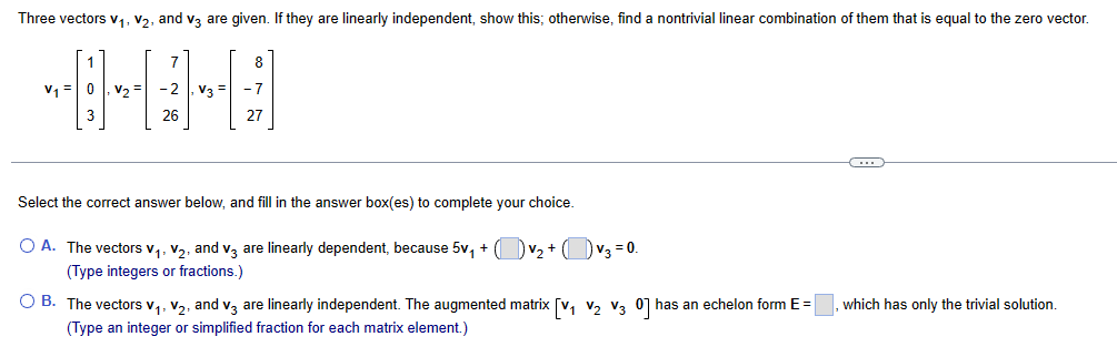 Solved Three vectors v1,v2, ﻿and v3 ﻿are given. If they are | Chegg.com