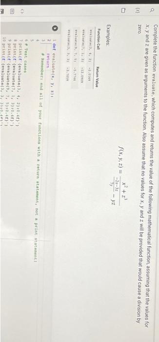 Solved Complete the function evaluate, which computes and | Chegg.com