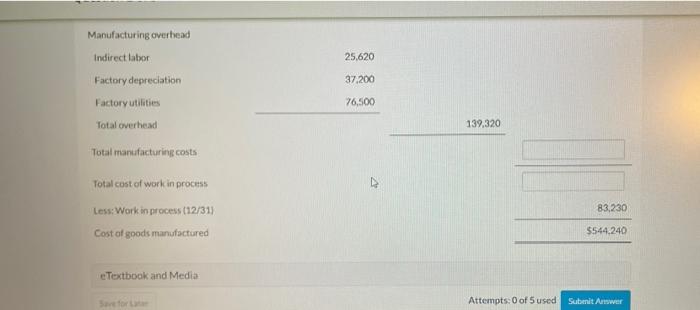 Solved Current Attempt in Progress An incomplete cost of | Chegg.com