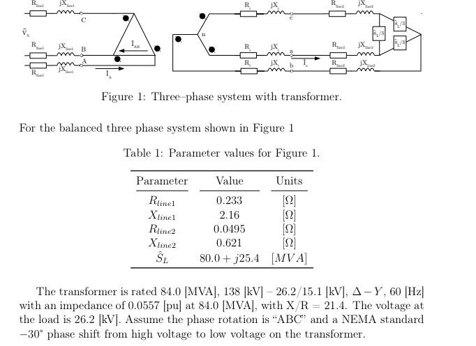 Figure 1: Three-phase system with transformer. For | Chegg.com