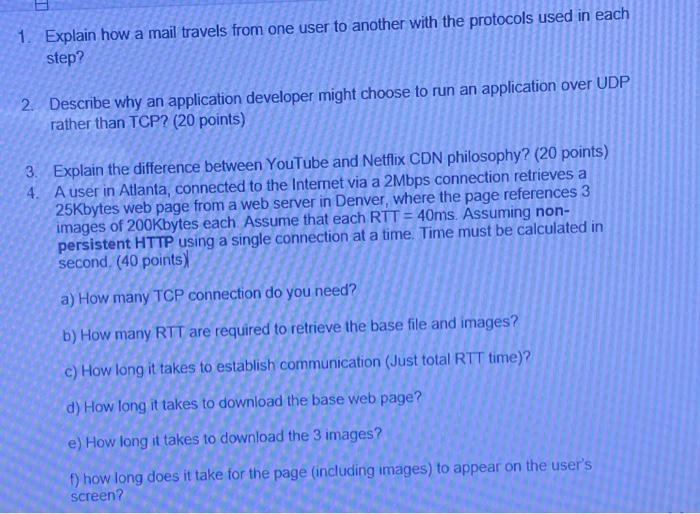 Solved 1. Explain how a mail travels from one user to | Chegg.com