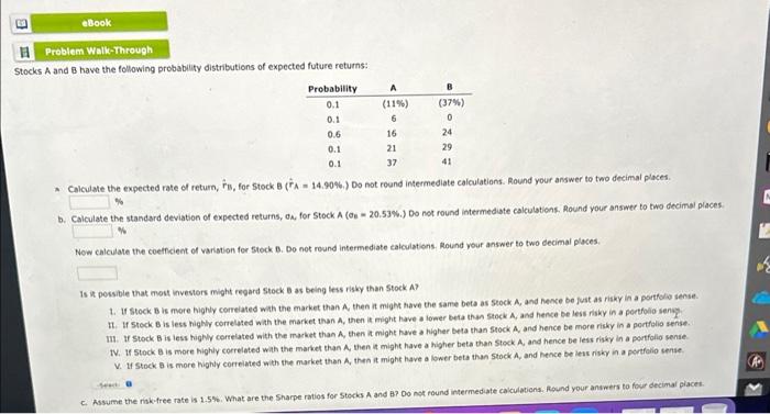 Solved Stocks A and B have the following probability | Chegg.com