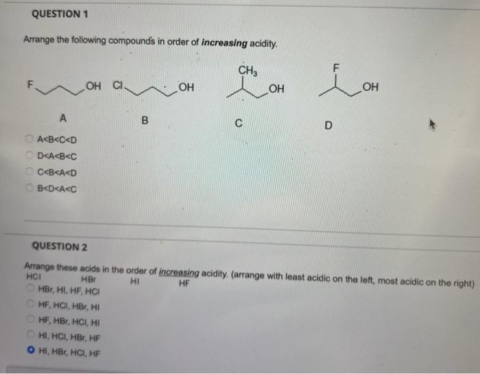 Solved QUESTION 1 Arrange the following compounds in order | Chegg.com