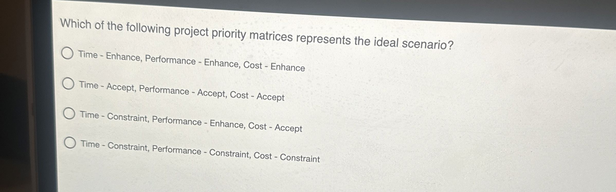 Solved Which of the following project priority matrices | Chegg.com