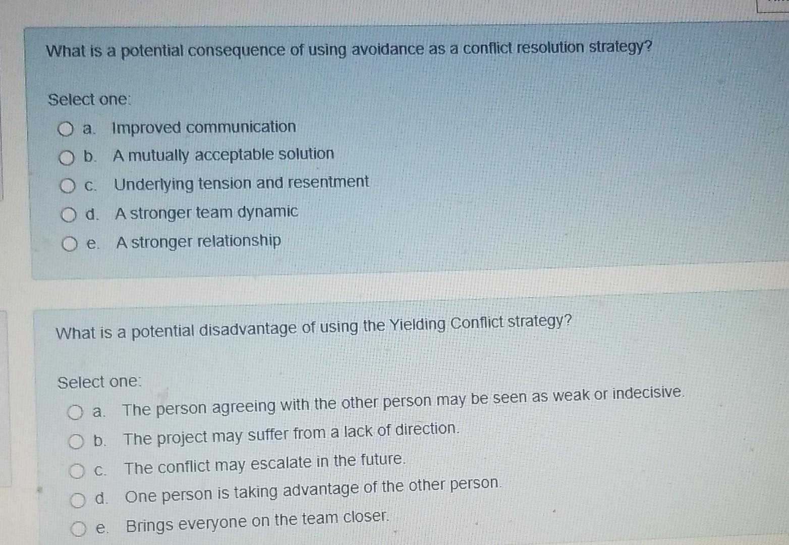 Solved What is a potential consequence of using avoidance as | Chegg.com