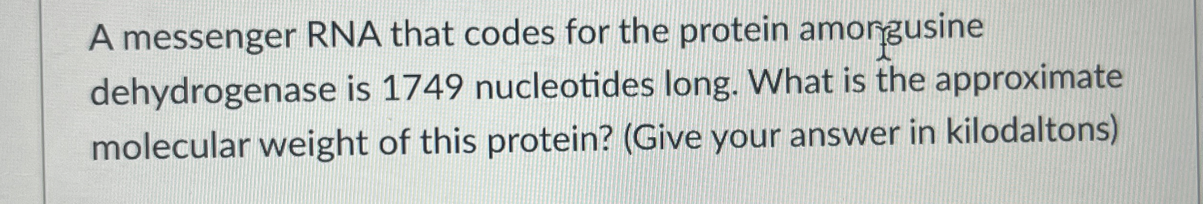 Solved A messenger RNA that codes for the protein amorgusine | Chegg.com