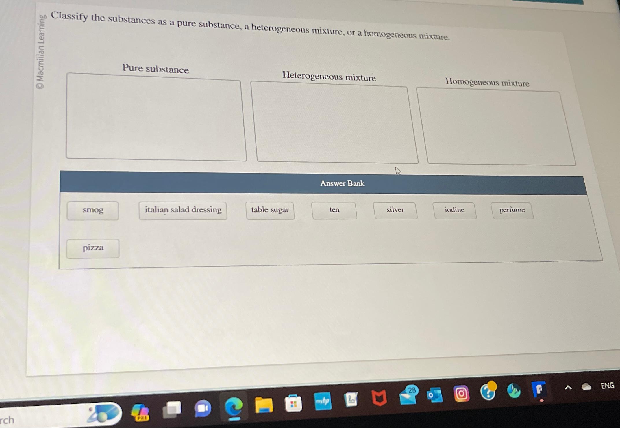 Solved Classify the substances as a pure substance, a | Chegg.com