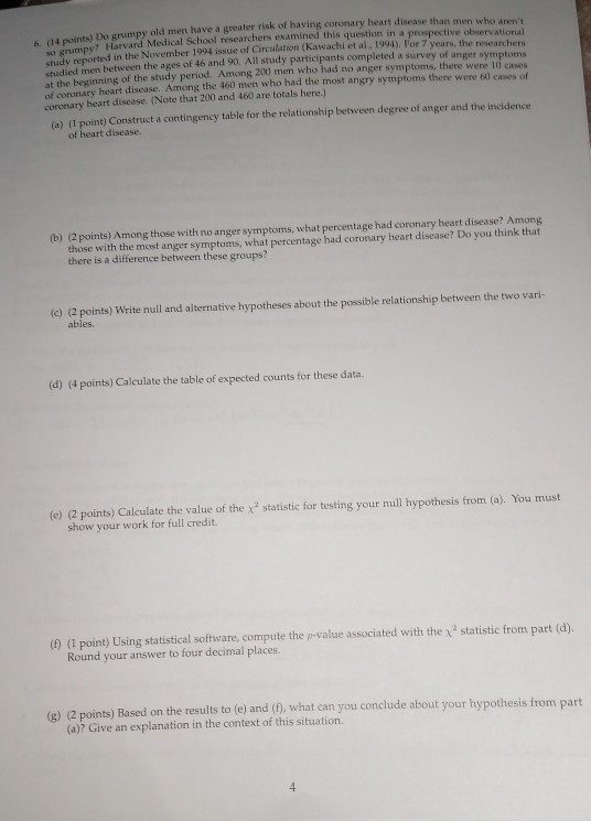 Solved 6 (14 points) Do grumpy old men have a greater risk | Chegg.com