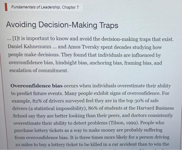 Describe a faulty decision that you experienced or | Chegg.com