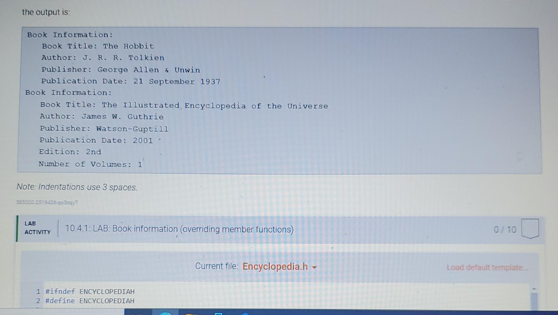 Solved 10.4 LAB: Book information (overriding member | Chegg.com