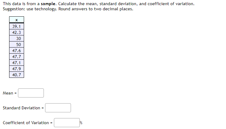 Solved This data is from a sample. Calculate the mean, | Chegg.com