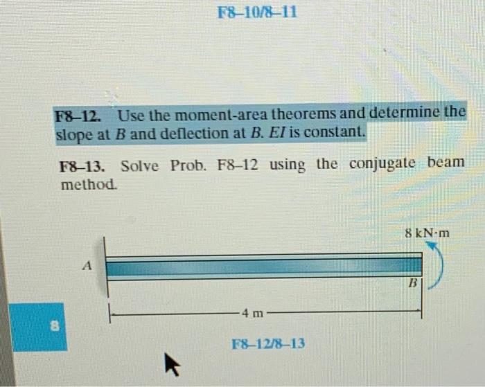 Solved F8-12. Use the moment-area theorems and determine the | Chegg.com