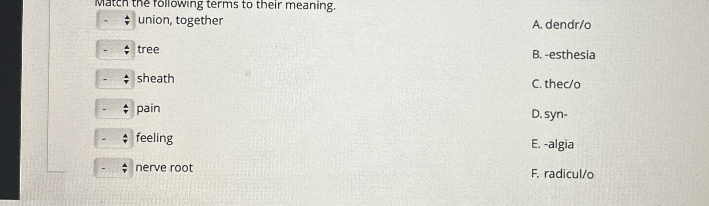 Solved Match the following terms to their meaning. union, | Chegg.com