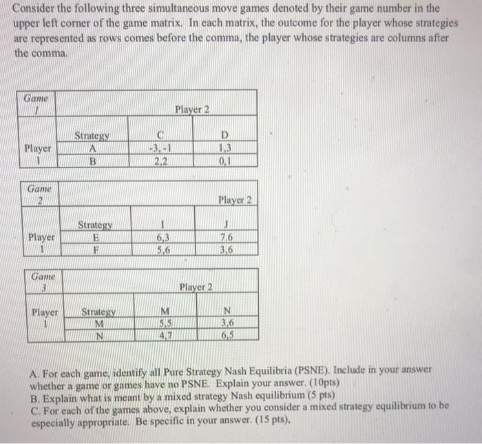 Solved Consider the following three simultaneous move games | Chegg.com