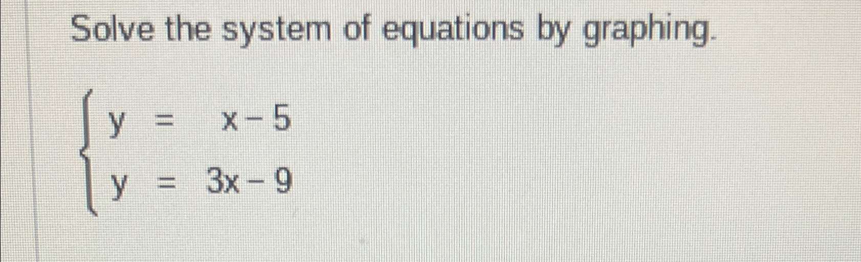 Solved Solve the system of equations by graphing.y=x-5y=3x-9 | Chegg.com