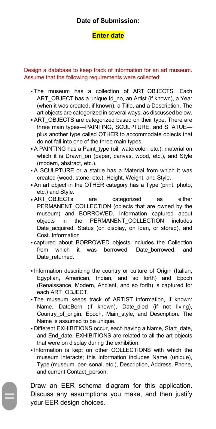 Solved Design a database to keep track of information for an | Chegg.com