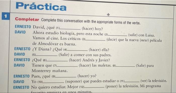 Práctica 1 + Completar Complete this conversation | Chegg.com
