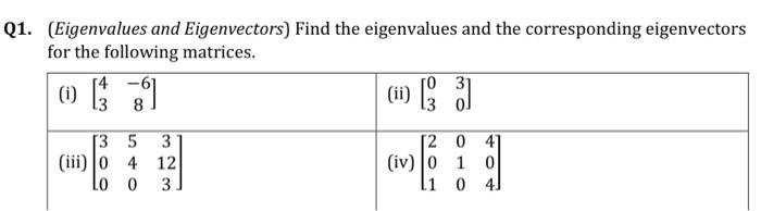 Solved Q1. (Eigenvalues and Eigenvectors) Find the | Chegg.com