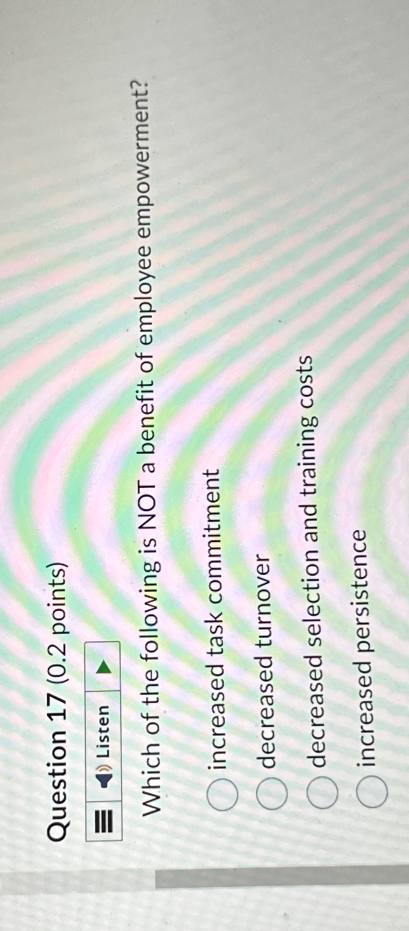 Solved Question 17 (0.2 ﻿points)Which of the following is | Chegg.com