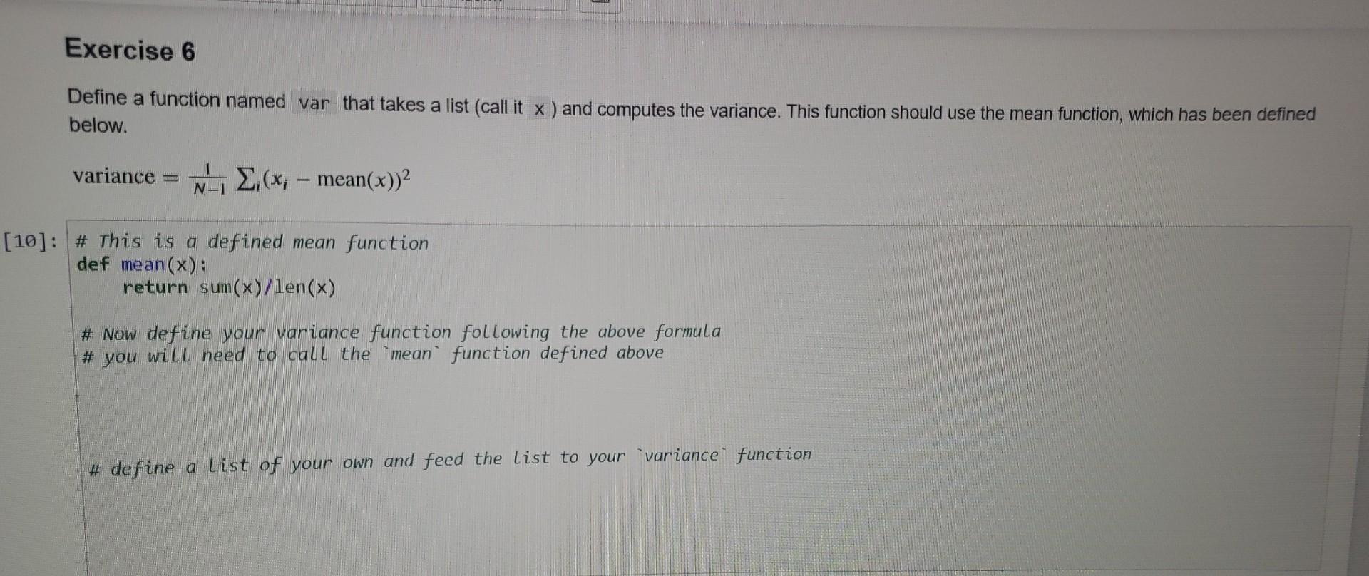 Solved Define a function named var that takes a list (call | Chegg.com
