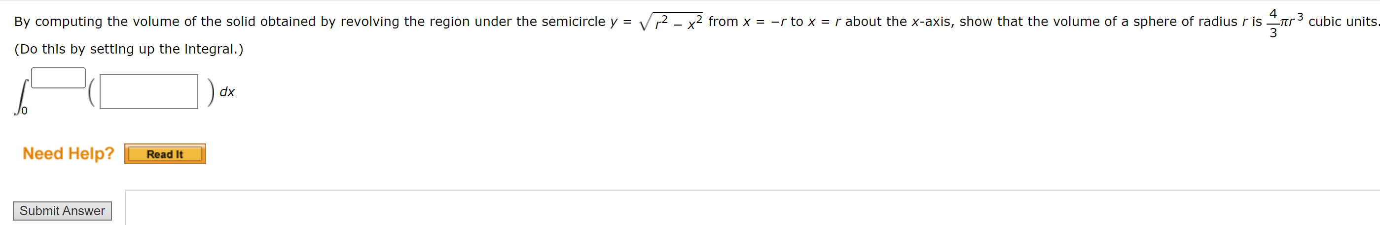 Solved (Do this by setting up the integral.)Need Help? | Chegg.com