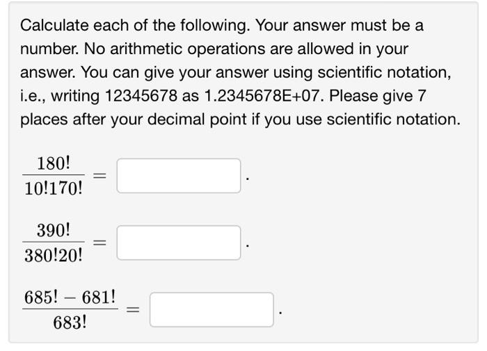 Solved Calculate each of the following. Your answer must be | Chegg.com