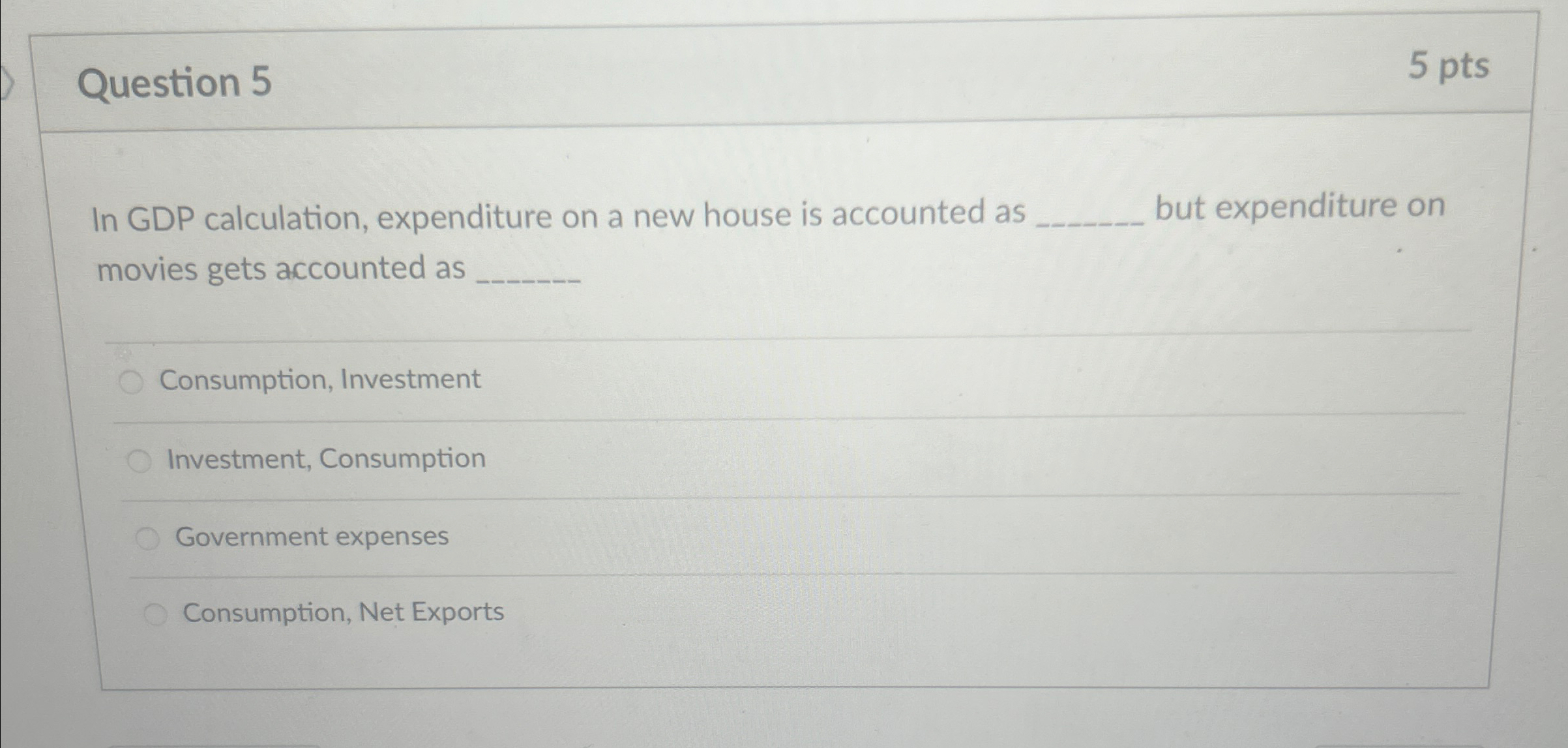Solved Question 55 ﻿ptsIn GDP calculation, expenditure on a | Chegg.com