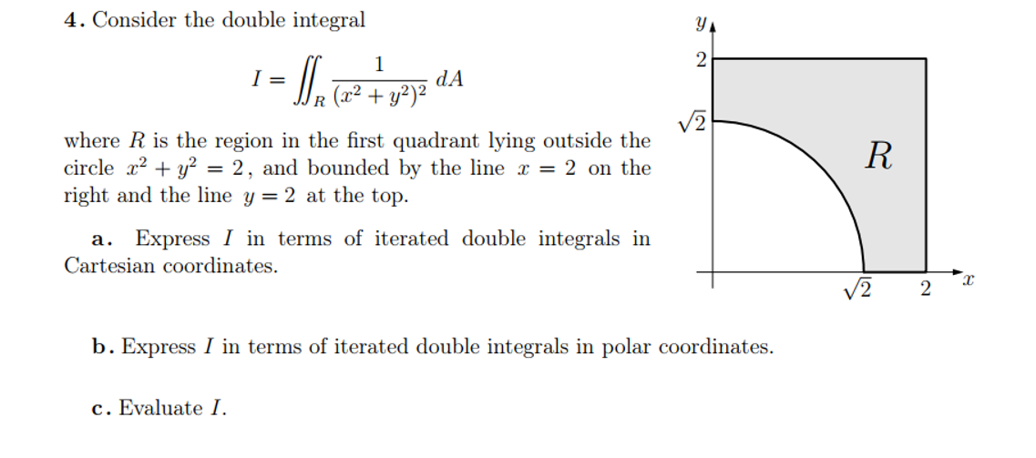Solved Consider the double integralI=∬R1(x2+y2)2dAwhere R | Chegg.com