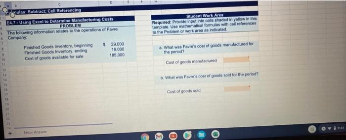 Solved formulas: Subtract: Cell Referencing 3 Student Work | Chegg.com