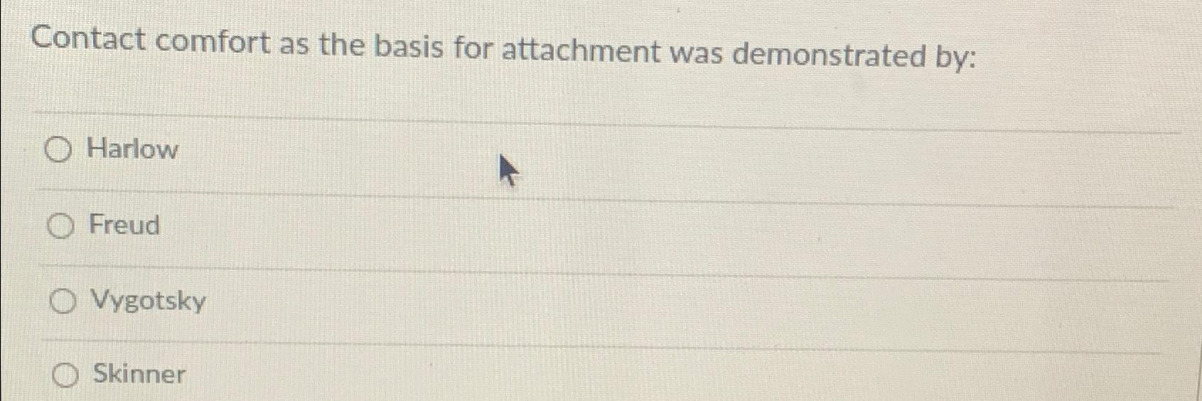 Solved Contact comfort as the basis for attachment was | Chegg.com