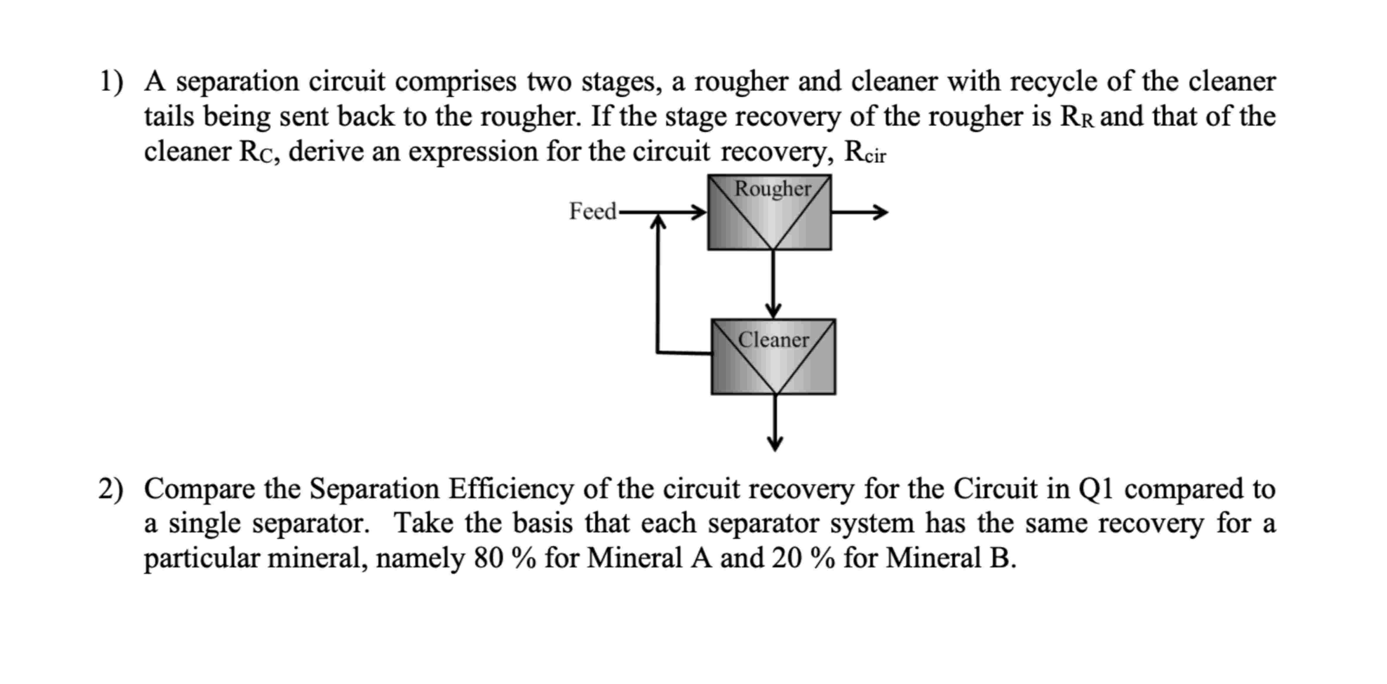 Solved 1) ﻿A separation circuit comprises two stages, a | Chegg.com