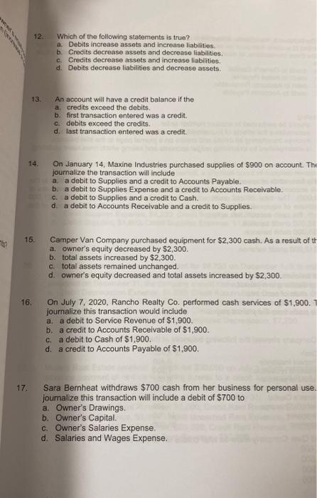 Solved 12. Which of the following statements is true? a. | Chegg.com