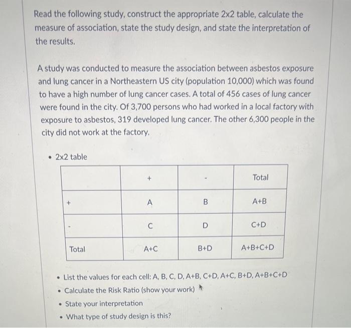Read the following study, construct the appropriate | Chegg.com